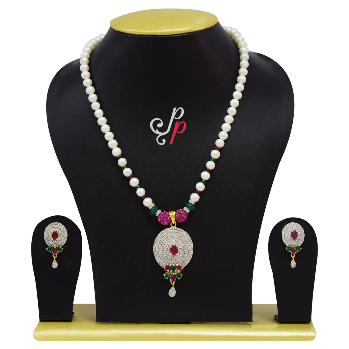 Elegant White Pearl Necklace With A Blue Thewa Pendant - Pure Pearls