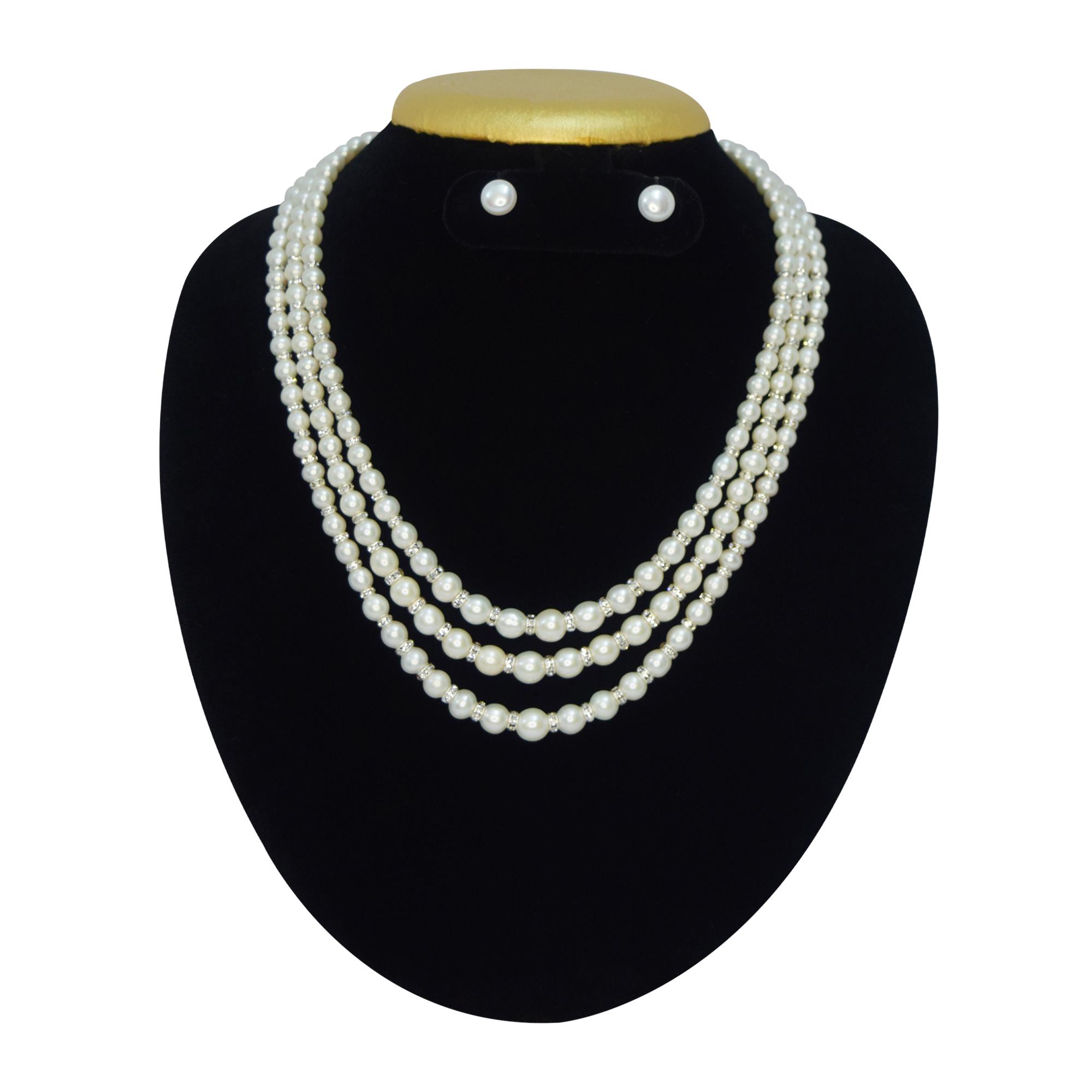 Vintage Style Roundish Pearl Triple Layer Necklace Set | Pure Pearls