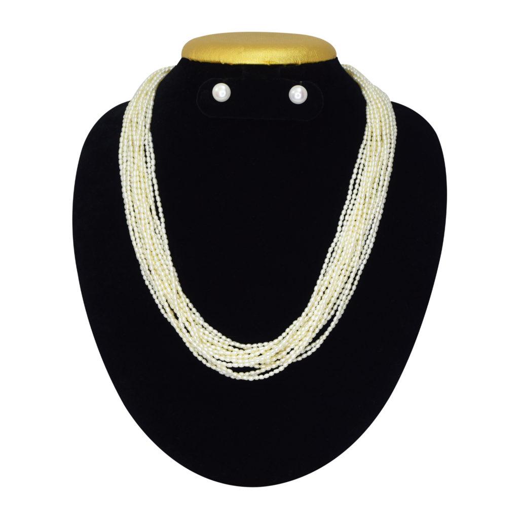 Spectacular & Elegant 15 Strands White Rice Pearls Mala - Pure Pearls
