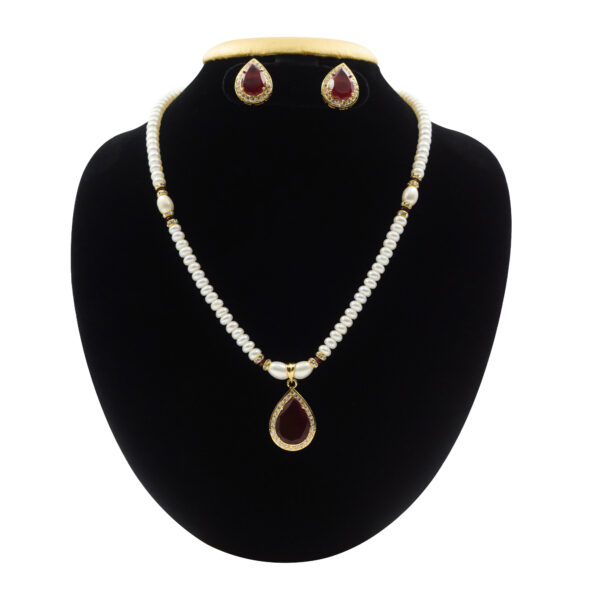 Exquisite White Pearls Necklace With SP Ruby Pear Pendant - Pure Pearls