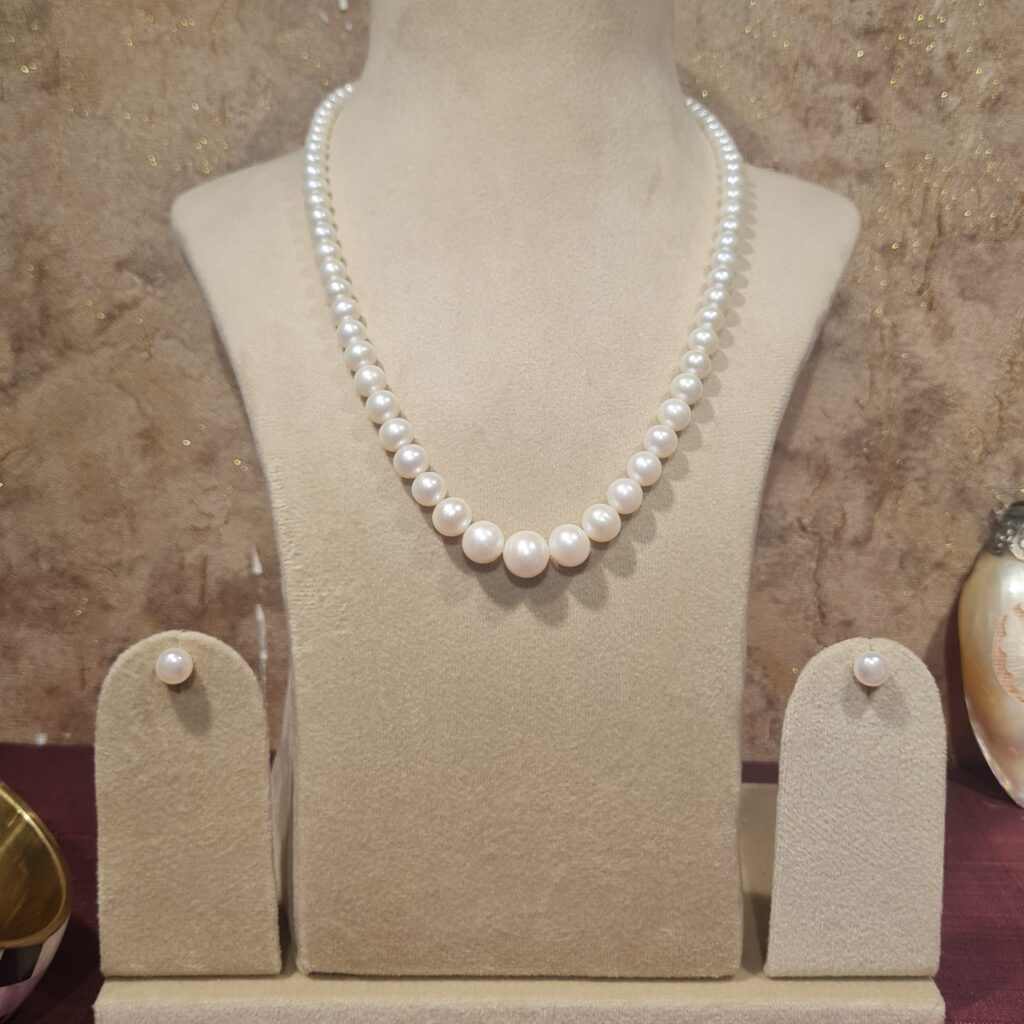 Elegant Single Line 6mm -12mm Graduated White Pearl Necklace Set - Pure ...